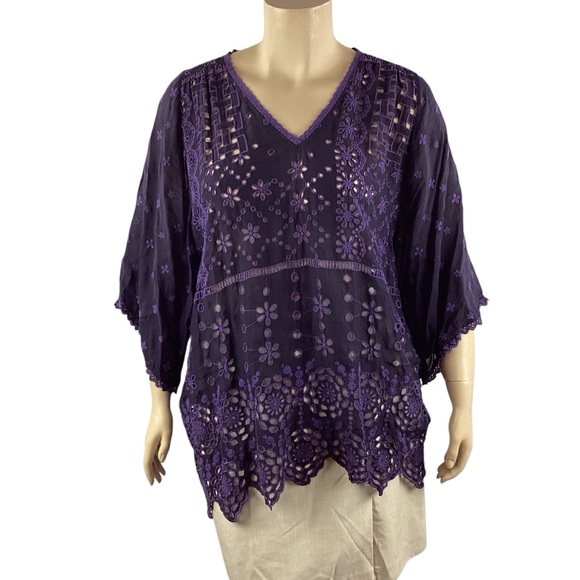 Johnny Was | Tops | Johnny Was Purple Eyelet Embroidered Tunic L Boho ...